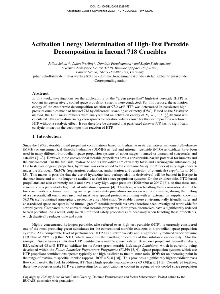 Activation Energy Determination of High-Test Peroxide | PDF ...