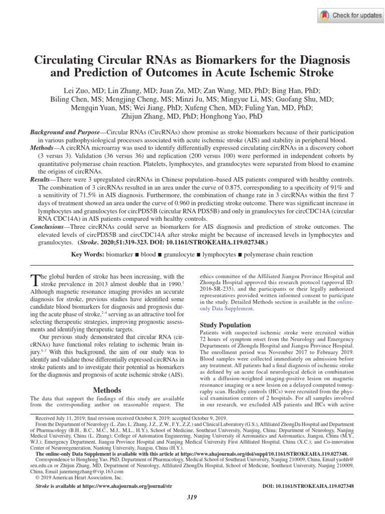 Circulating Circular RNAs | PDF | Stroke | Biomarker
