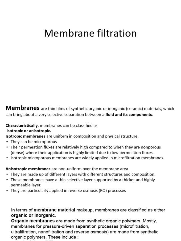 Lec10 (A) - Membrane Filtration | PDF | Membrane | Membrane Technology