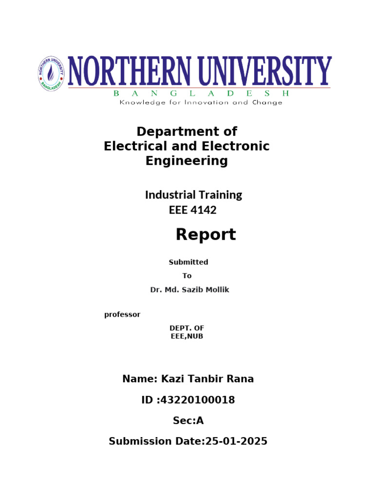 EEE 4142 Industrial Training Report | PDF