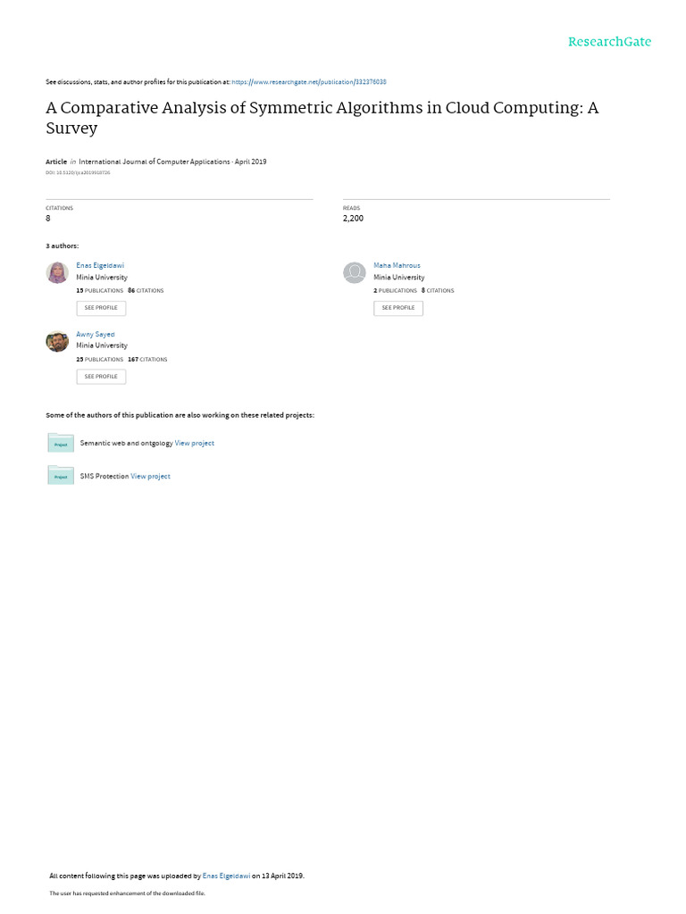 A Comparative Analysis Of Symmetric Algorithms In Cloud Computing A Survey Pdf Encryption
