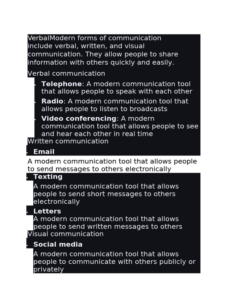 Modern Forms of Communication Include | PDF | Communication | Online Chat