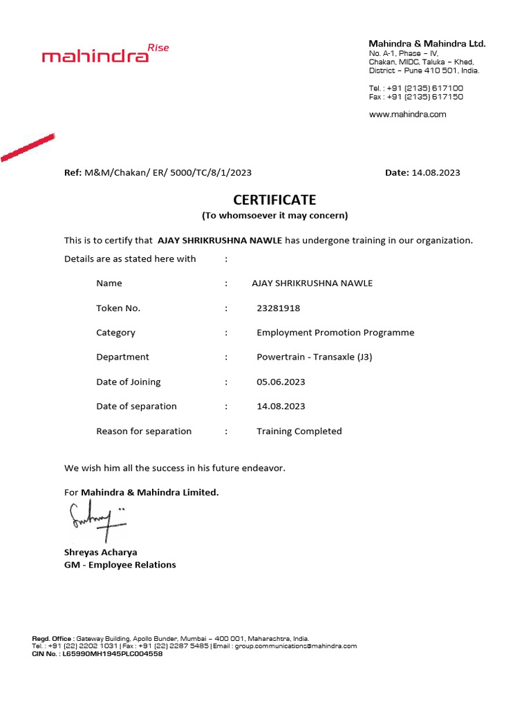Certificate: Ref: Date | PDF