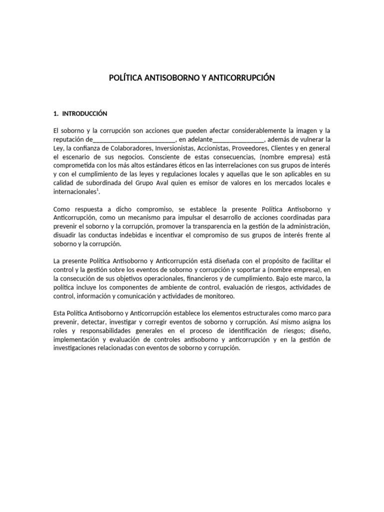 Pol Antisoborno y Anticorrupción | PDF | Corrupción política | Business
