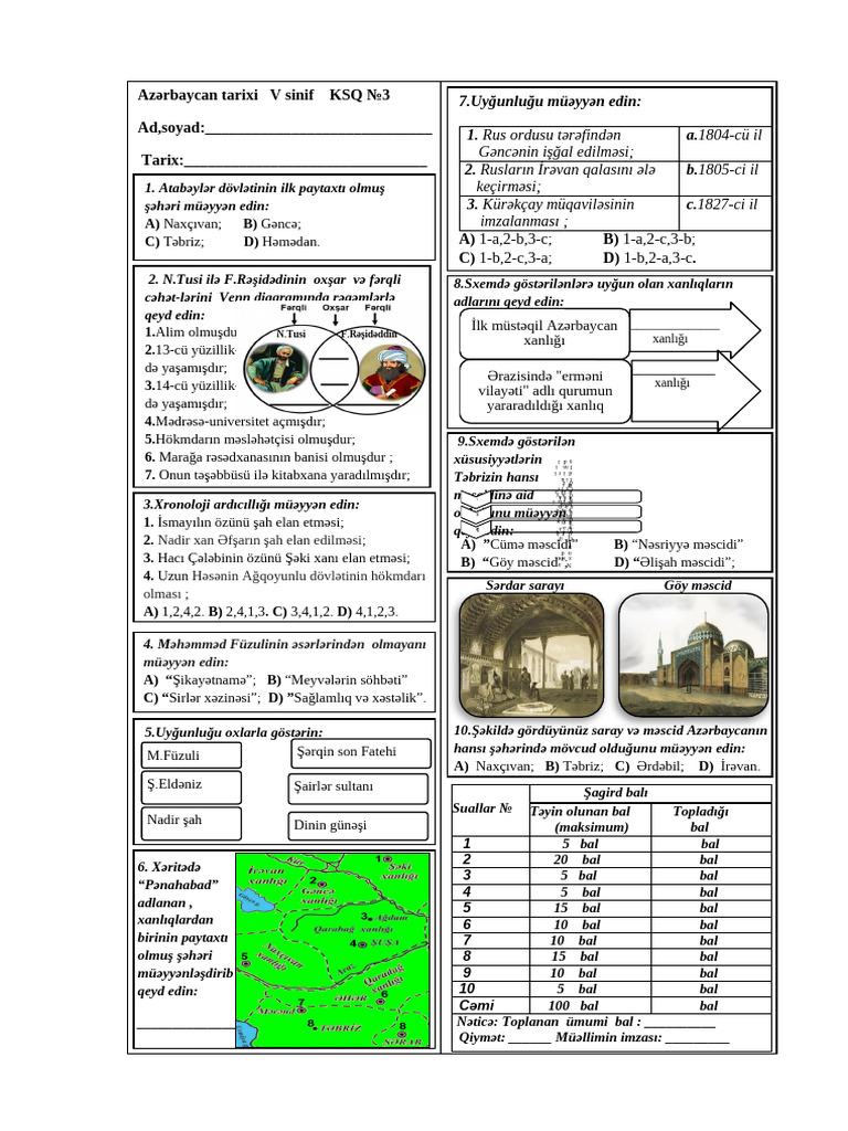 Azərbaycan Tarixi V Sinif KSQ 3 | PDF