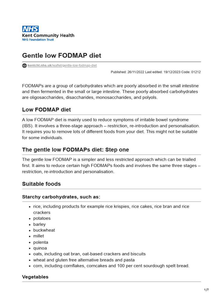 Gentle Low FODMAP Diet Guide | PDF | Foods