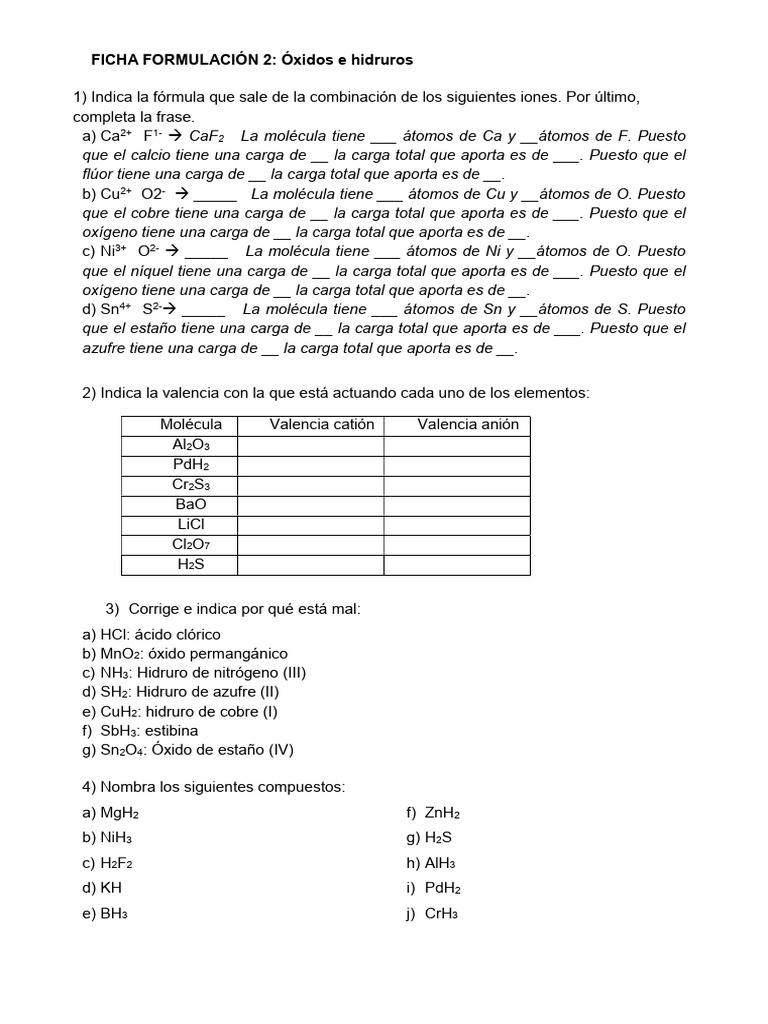 Ficha Formul 2 | PDF | Hidruro | Valencia (Química)