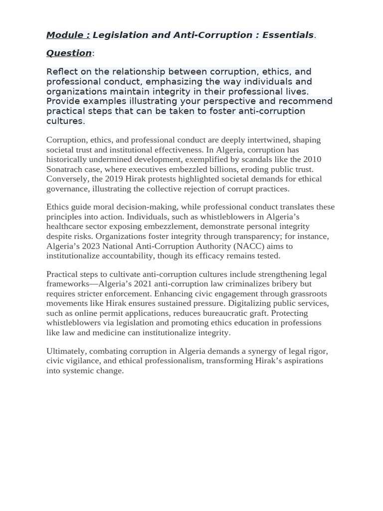 Anti-Corruption Strategies in Algeria | PDF