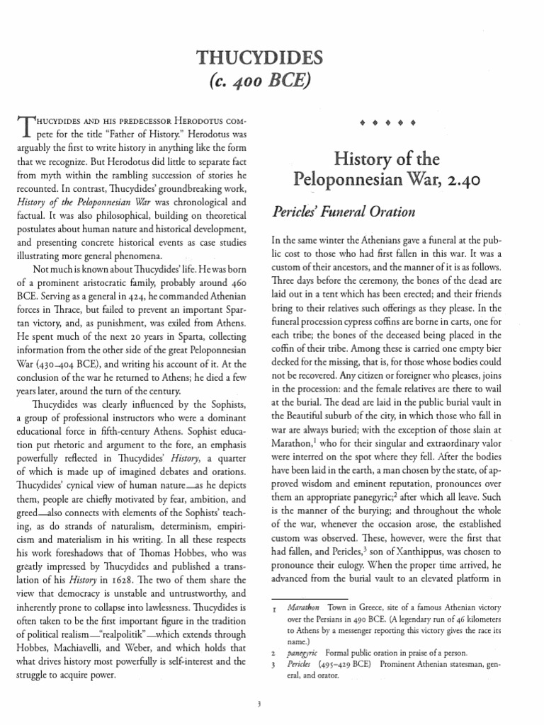 Thucydides Pericles Funeral Oration and Melian Dialogue | PDF ...