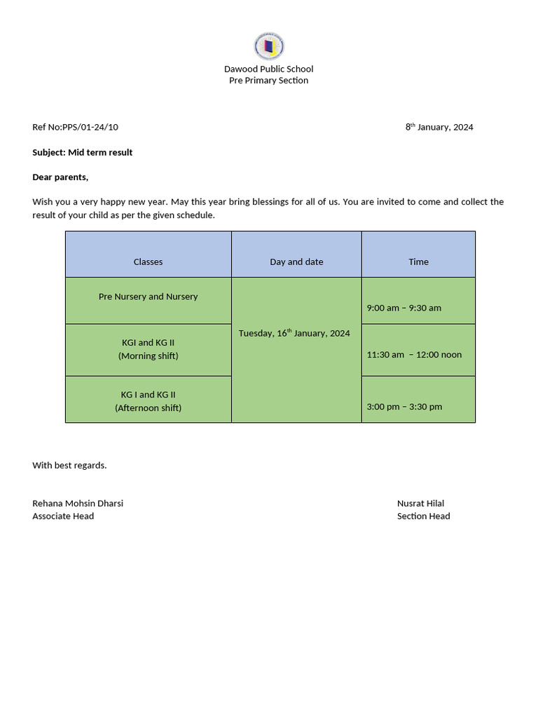 10 Circular Result Day Mid Term Revised | PDF