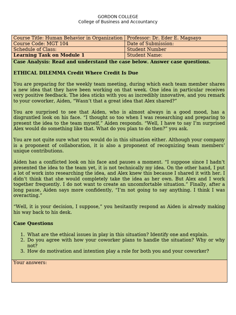 HBO Learning Task For Module 1 | PDF