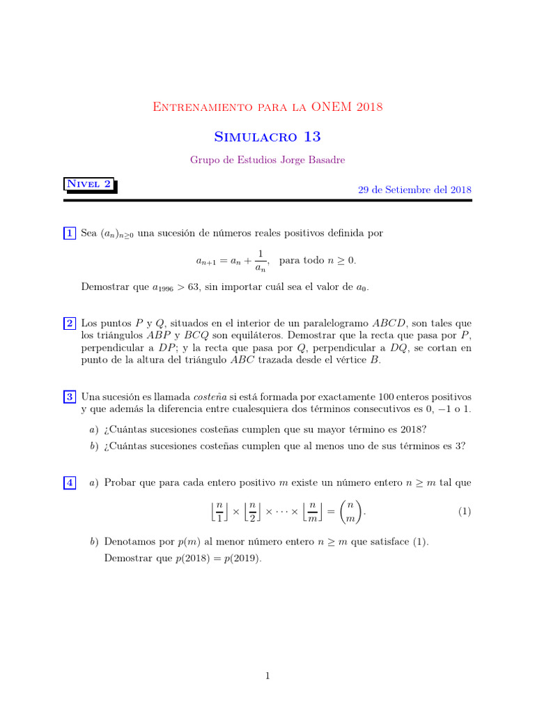 Simulacro ONEM 2018 Nivel 2 | PDF