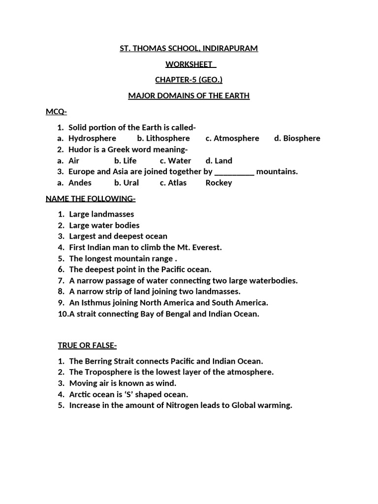 Major Domains Worksheet | PDF