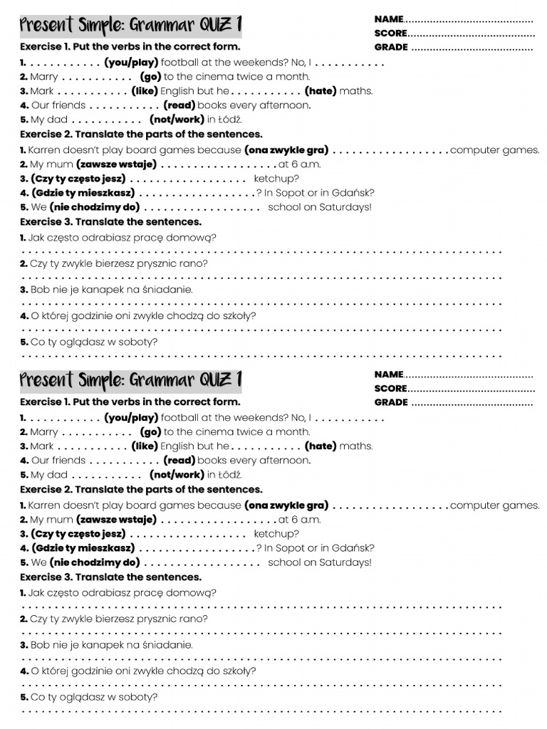 Present Simple Worksheet | PDF