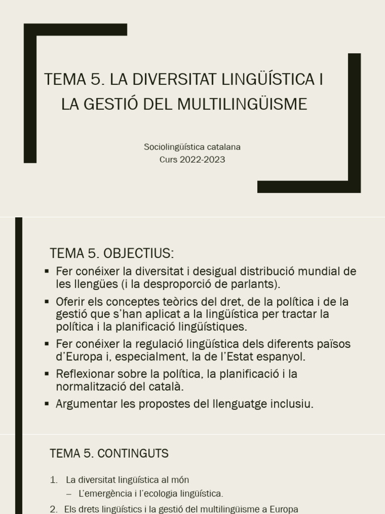 Tema 5.1. i 5.2. Diversitat lingüística i gestió | PDF