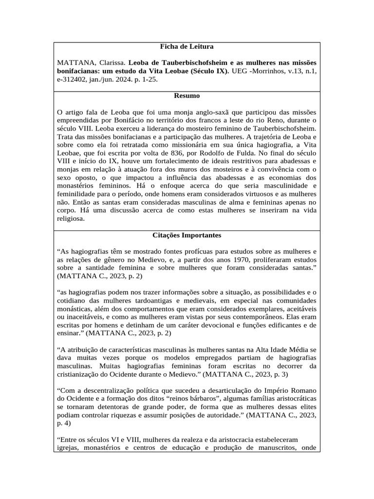 Leoba de Tauberbischofsheim e as Missões Femininas | PDF | Idade Média ...