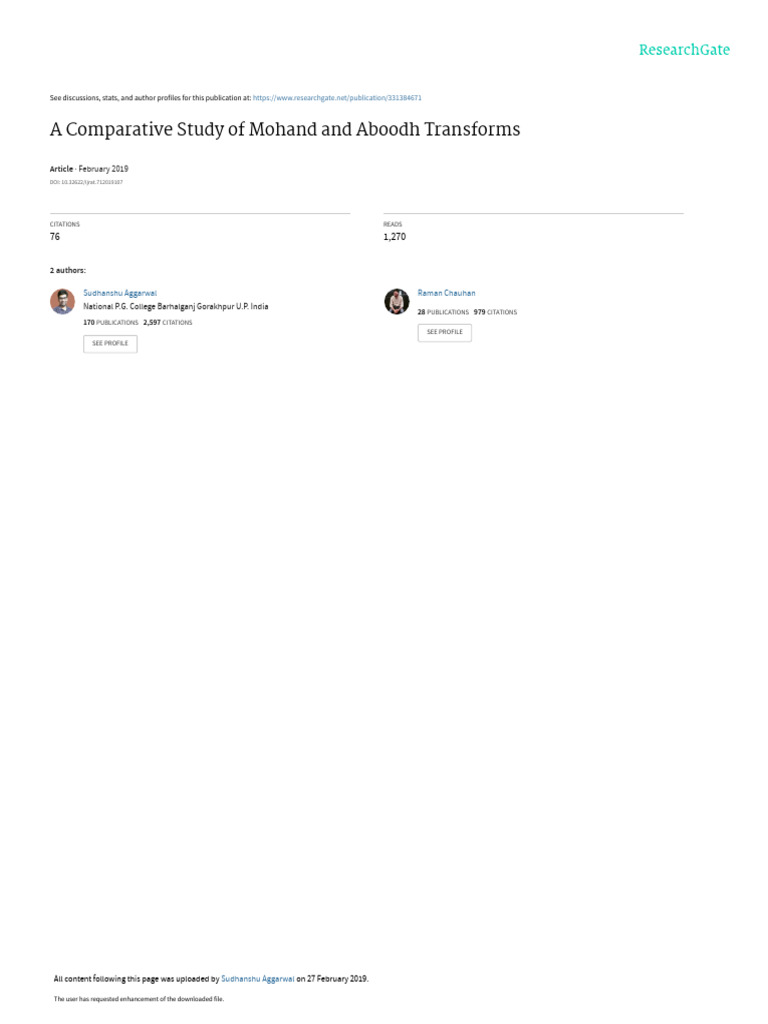 Comparitive Study Abdooh and Mohammad Transformations | PDF | Integral Equation | Teaching ...