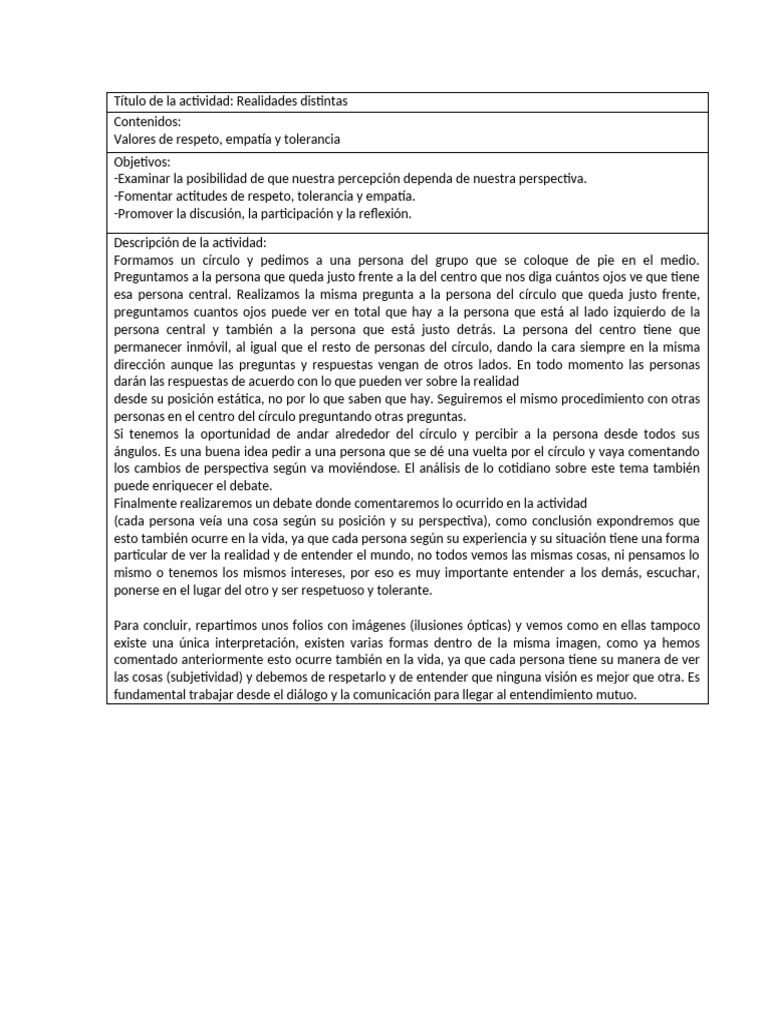 plan de valores | PDF | Percepción | Tolerancia