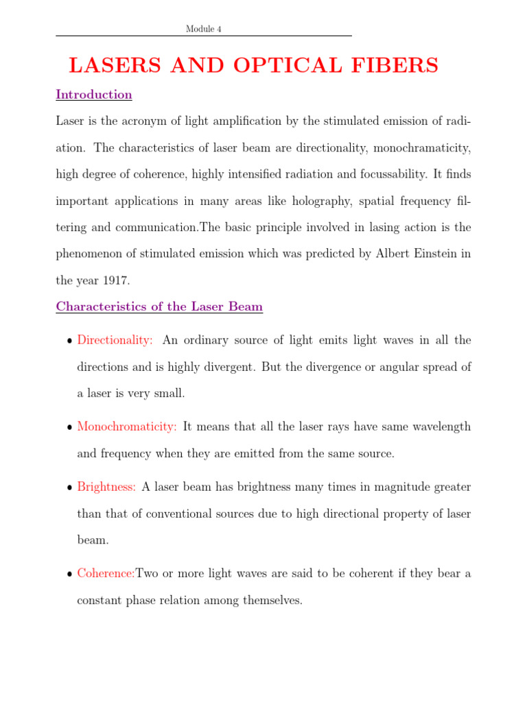 Laser and Optical Fiber | PDF | Laser | Emission Spectrum