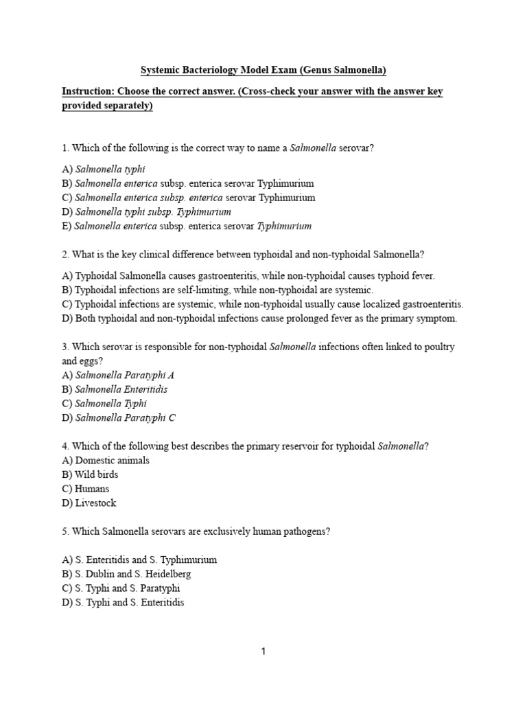 Systemic Bacteriology Model Exam For Final Exam Preparation AAU | PDF ...