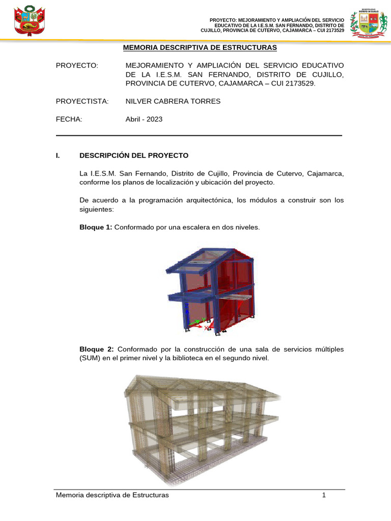 1 - Memoria Descriptiva Estructuras | PDF | Fundación (Ingeniería) | Hormigón