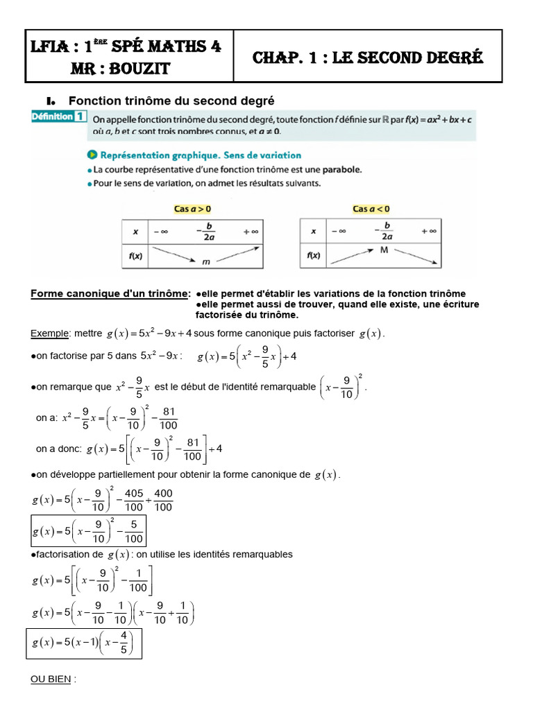Second Degré1èrespémathsd 2023 | PDF | Équation du second degré ...