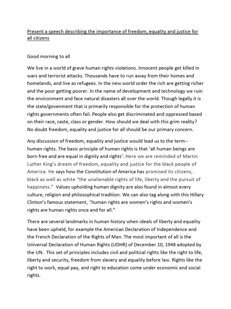 Speech On Freedom, Equality | PDF