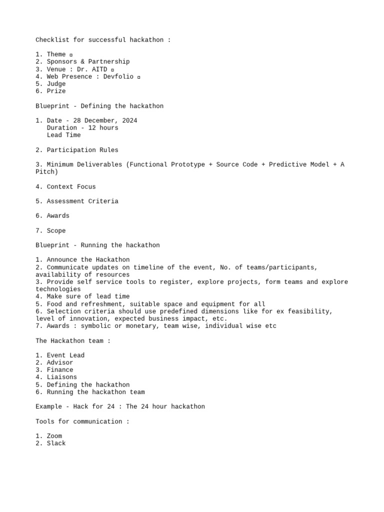 Checklist For Successful Hackathon | PDF