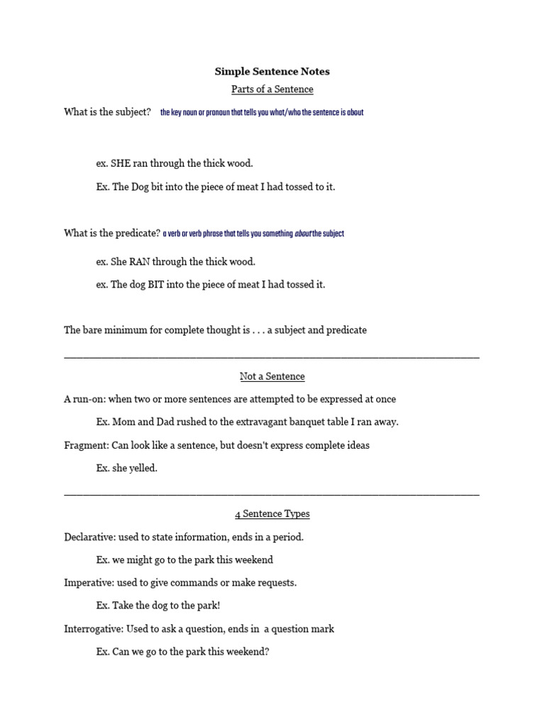 Simple Sentence Notes | PDF