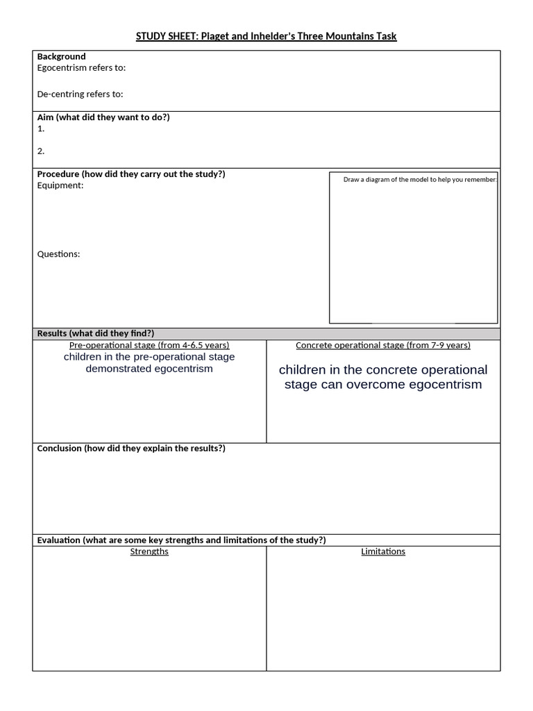 Piaget and Inhelder Study Sheet | PDF