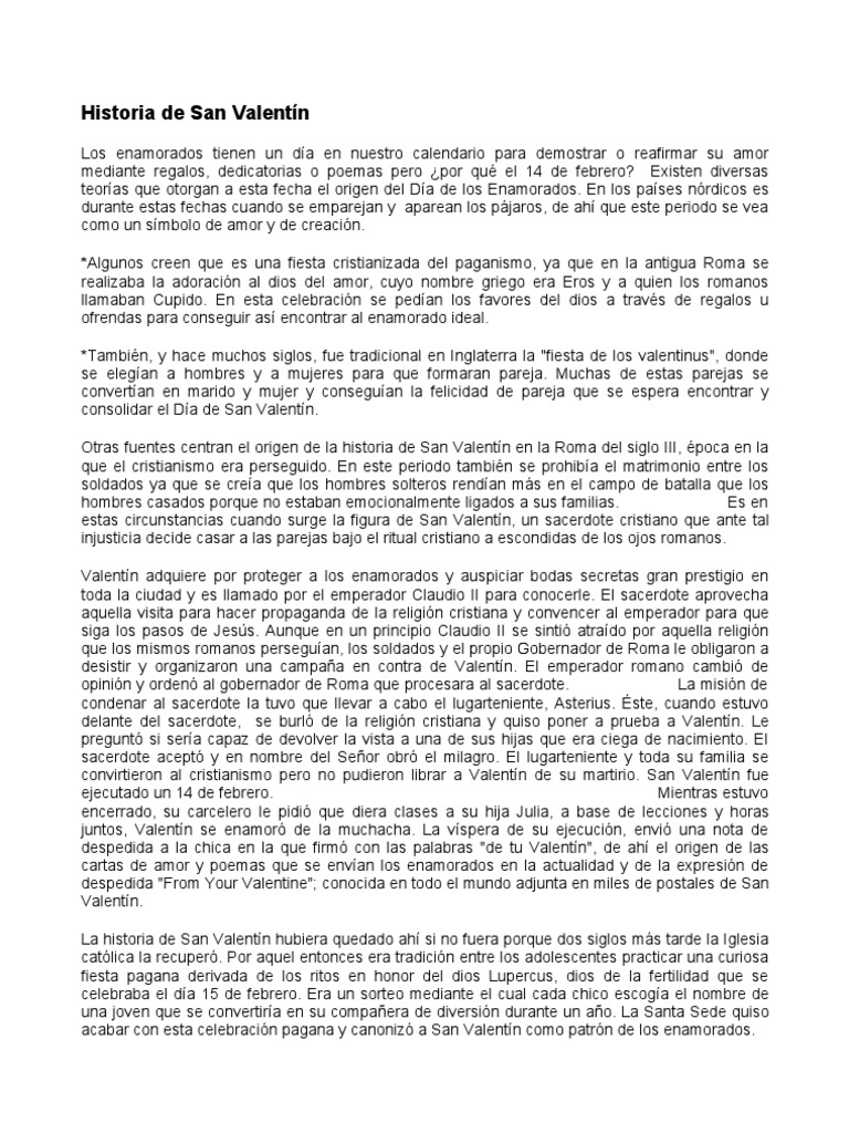 Origen e historia de San Valentín | PDF | día de San Valentín ...