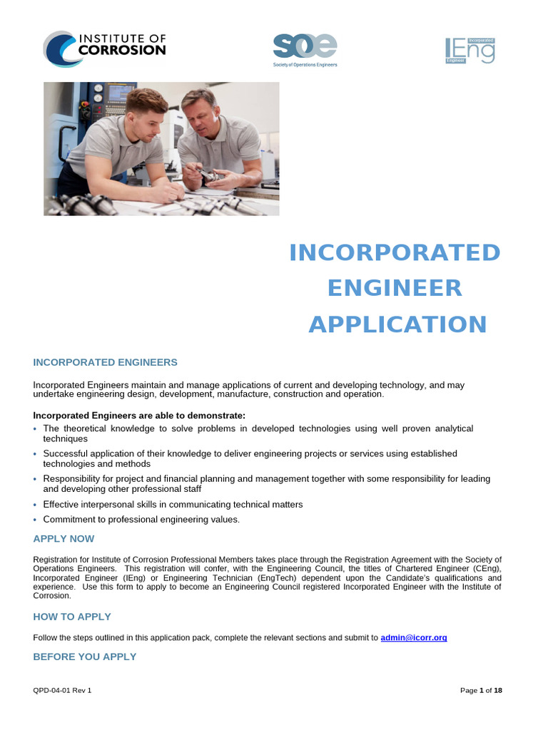 QPD 04 01B ICorr Incorporated Engineer Application Form Protected Rev 2 | PDF | Occupational ...
