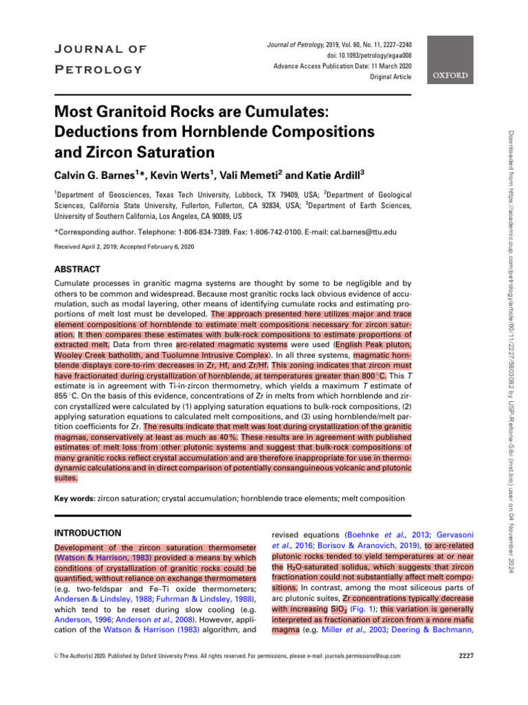 Most Granitoid Rocks Are Cumulates | PDF | Magma | Igneous Rock