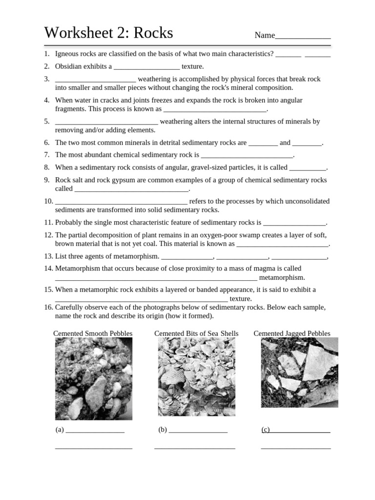 Phy Sci 111 - Worksheet 2 - Rocks | PDF | Rock (Geology) | Sedimentary Rock
