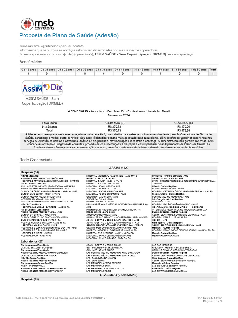 Proposta de Plano de Saúde (Adesão) - Simulador Online | PDF | Hospital | Programas sociais
