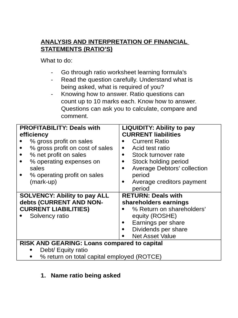 Financial Statement Ratio Analysis Guide | PDF | Share Repurchase ...