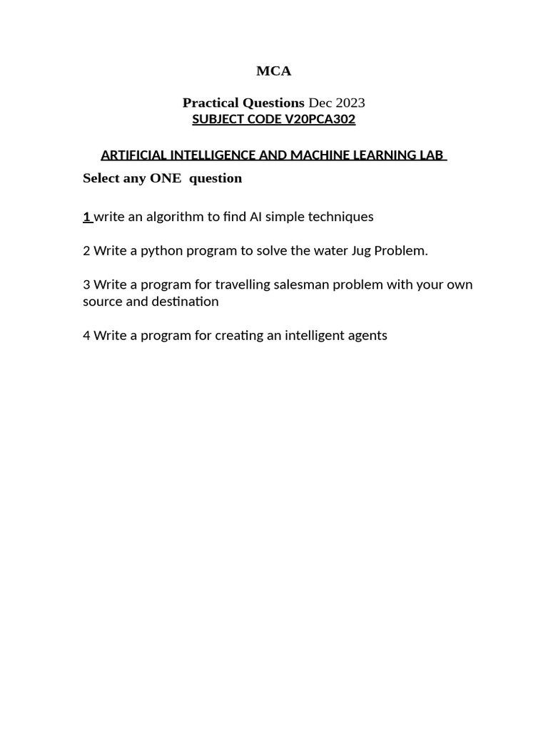 AI & ML Lab Practical Questions Dec 2023 | PDF