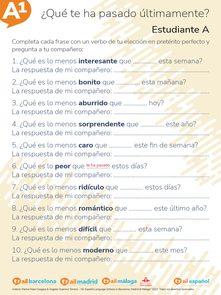 ejercicio-espanol-experiencias-preterito-perfecto.pdf PERFECTO | PDF