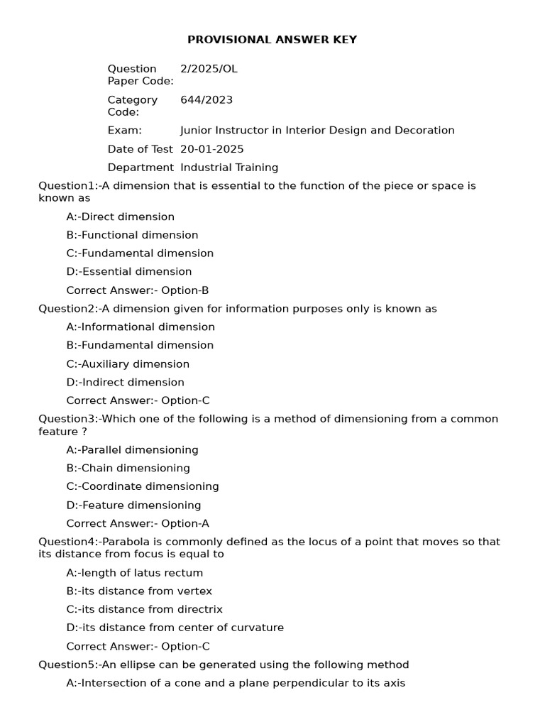 Interior Design Exam 2025: Answer Key | PDF | Bending | Perpendicular