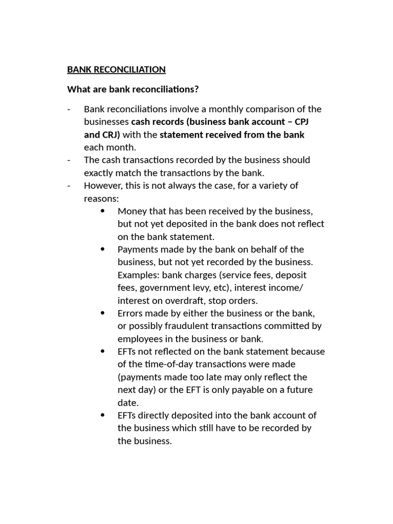 Bank Reconciliation Notes | PDF | Banks | Debits And Credits