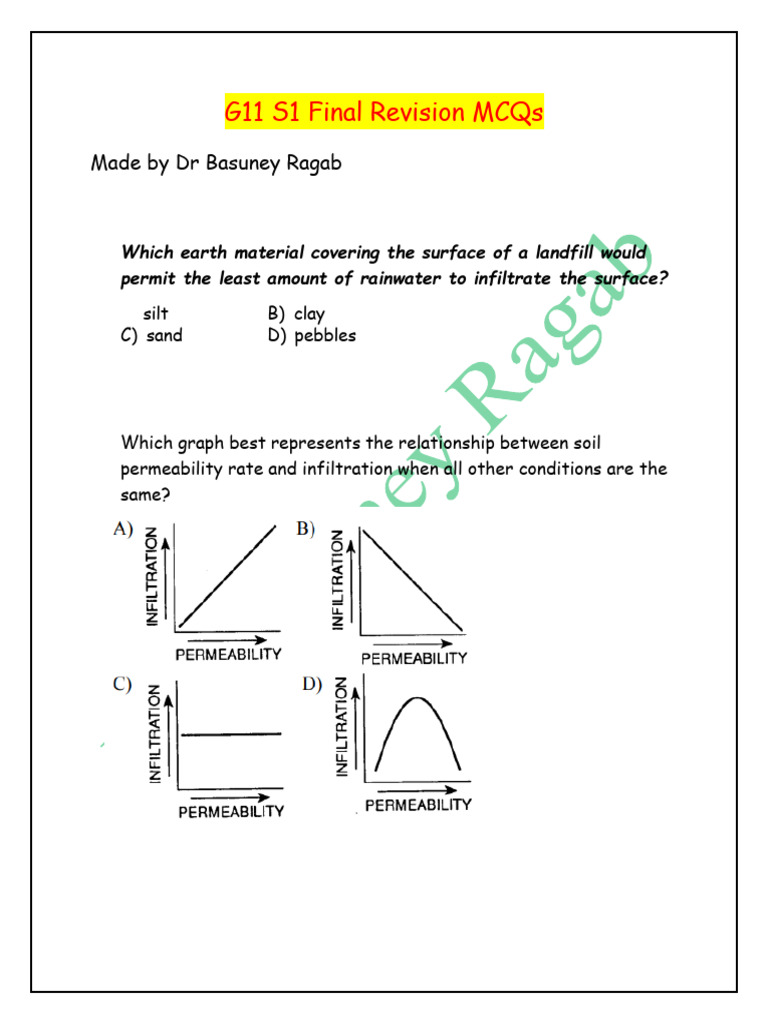 G11 S1 Final Revision MCQs | PDF | Soil | Surface Runoff