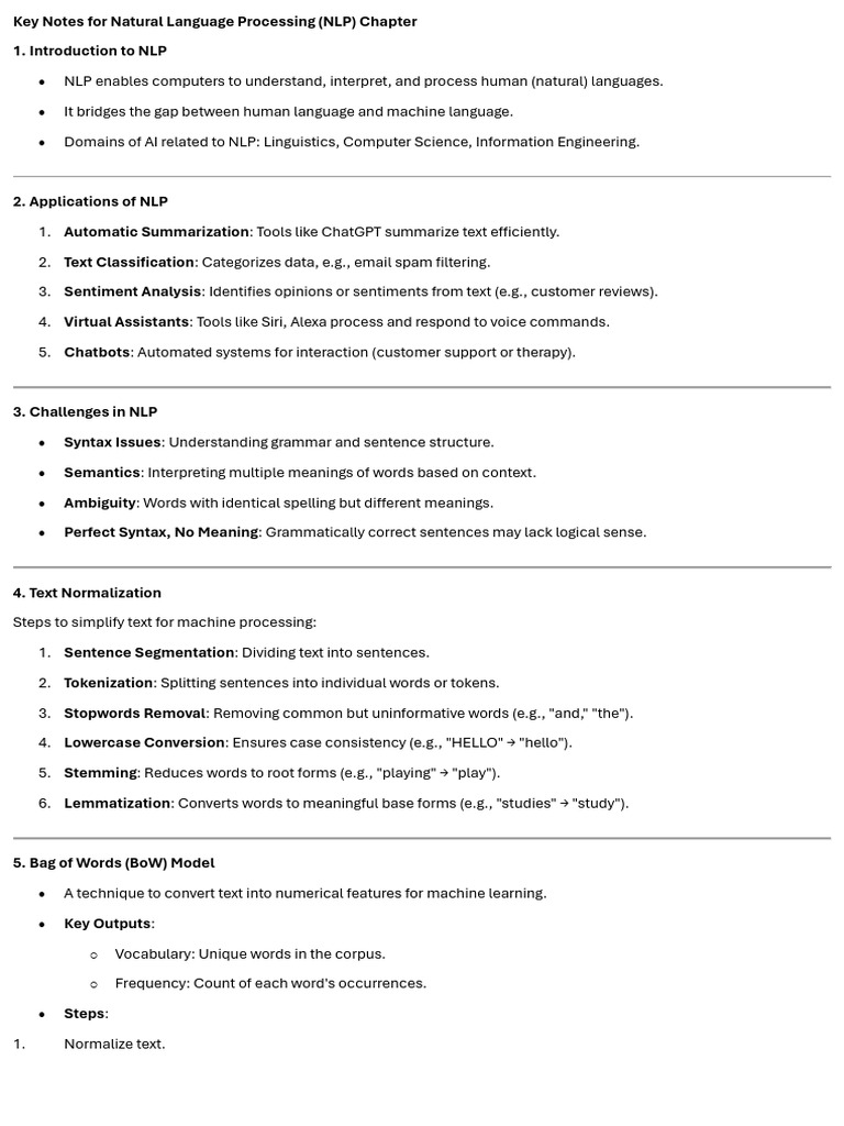 Key Notes For Natural Language Processing | PDF