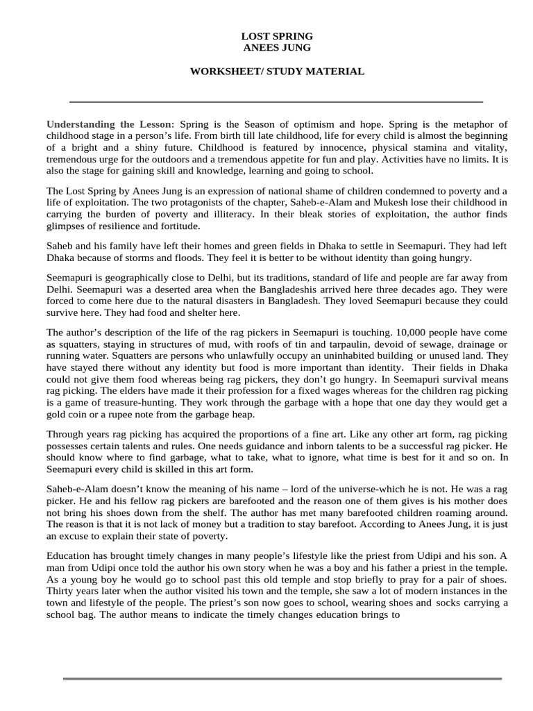 Lost Spring RFERNCE NOTES | PDF | Poverty | Poverty & Homelessness