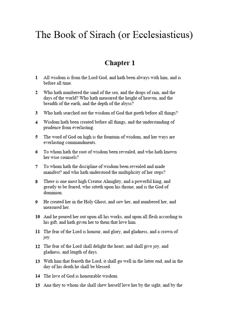 Ecclesiasticus the Book of Sirach | PDF | Glory (Religion) | Sin