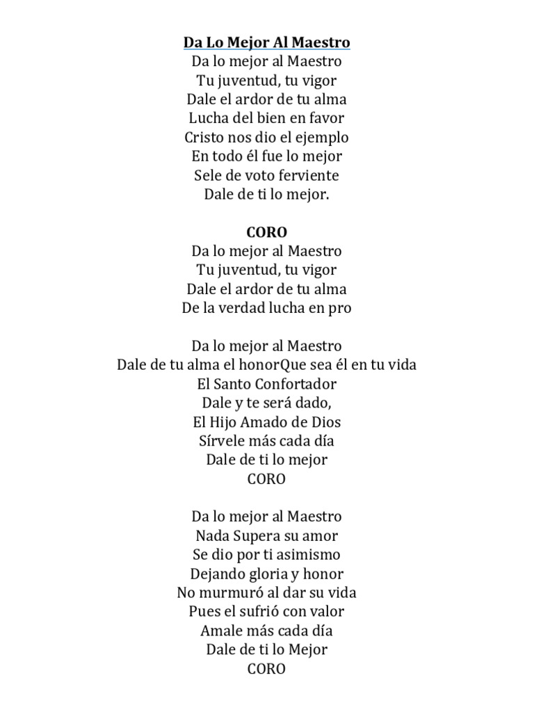 Himno Da Lo Mejor Al Maestro | PDF
