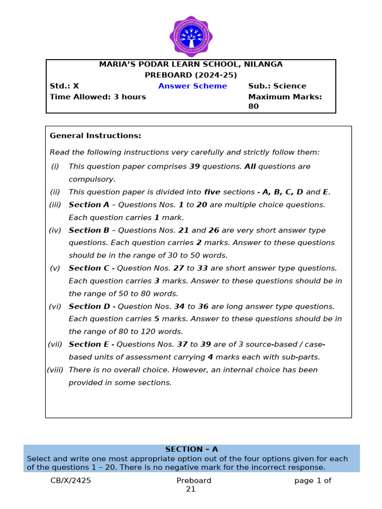 Science Preboard Exam 2024-25 Guide | PDF | Sodium Chloride | Salt ...