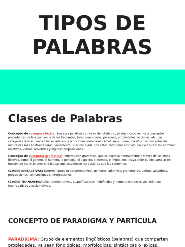 Clases y Tipos de Palabras en Español | PDF | Verbo | Adverbio