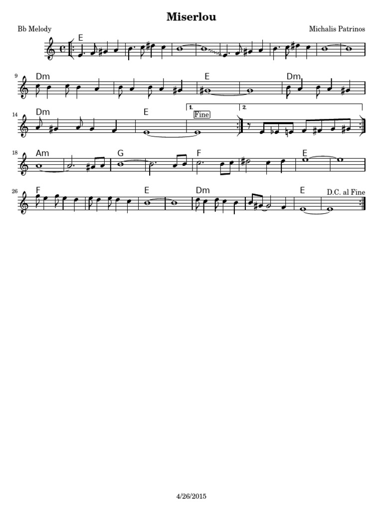 Miserlou Melody BB Treble - Clef Letter | PDF