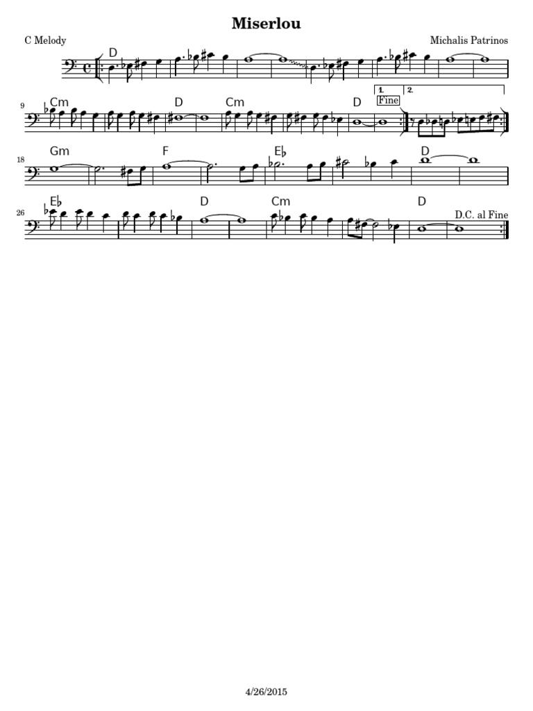 Miserlou Melody C Bass - Clef Letter | PDF