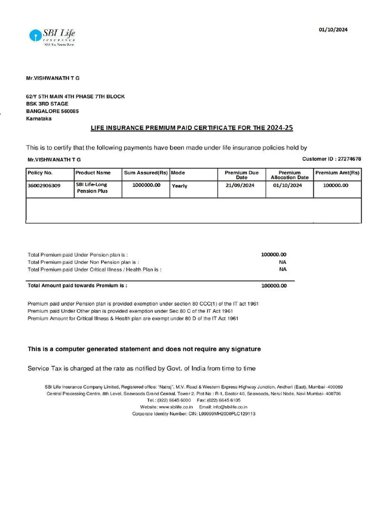 80C SBI Pension Plan 2024-25 | PDF